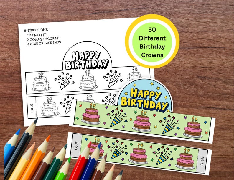 Birthday Crown Printable, DIY Coloring Craft, Birthdayhat for Kids, Fun ...