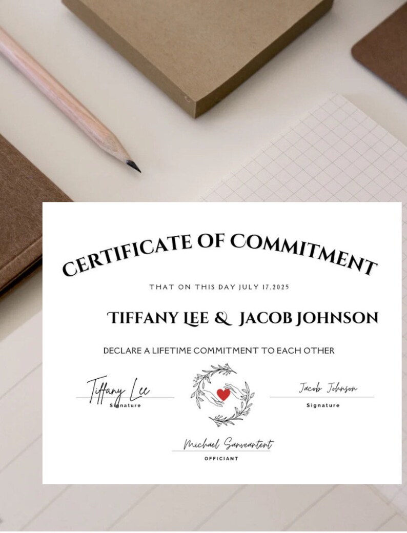 Wedding/commitment Ceremony Certificate - Etsy
