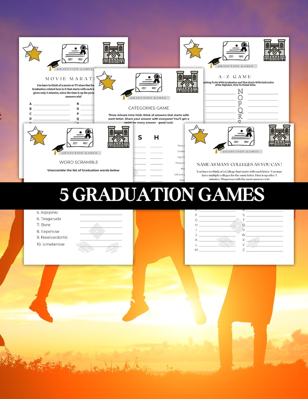 Graduation Games, Graduation Games Printable, Modern Grad Games ...