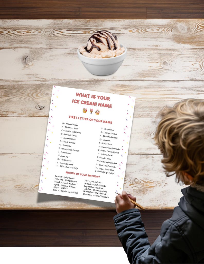 Ice Cream Name Game: Printable Birthday Party Activity, Ice Cream ...