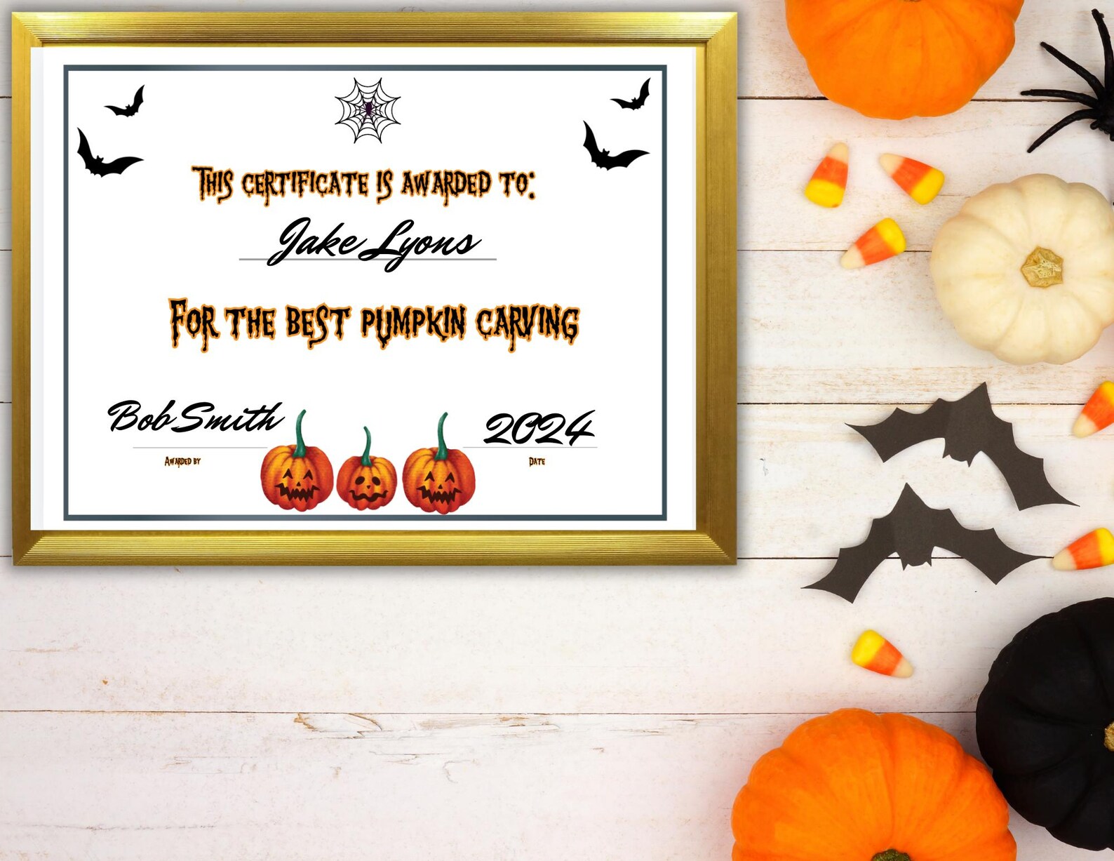 Pumpkin Carving Contest Award Certificate,halloween Trophy,printable ...
