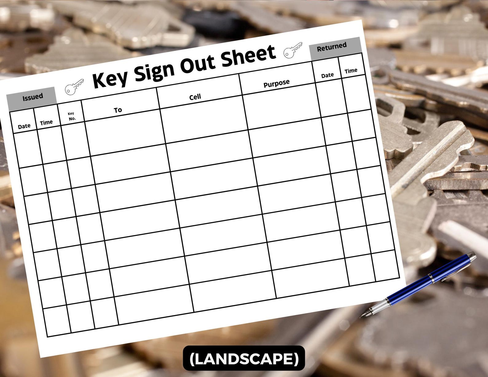 Printable Key Sign Out Sheet,key Log Template,key Sign Out Sheet ...