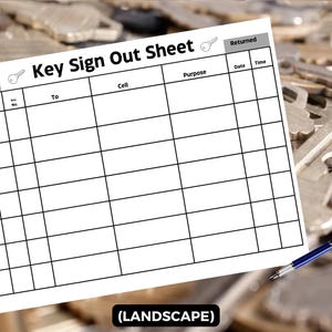 Printable Key Sign Out Sheet,key Log Template,key Sign Out Sheet ...