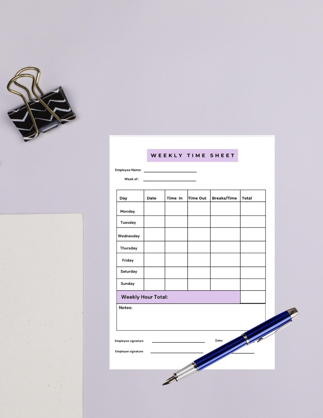 Printable Employee Timesheet Template: 7-day Work Week (PDF Download ...