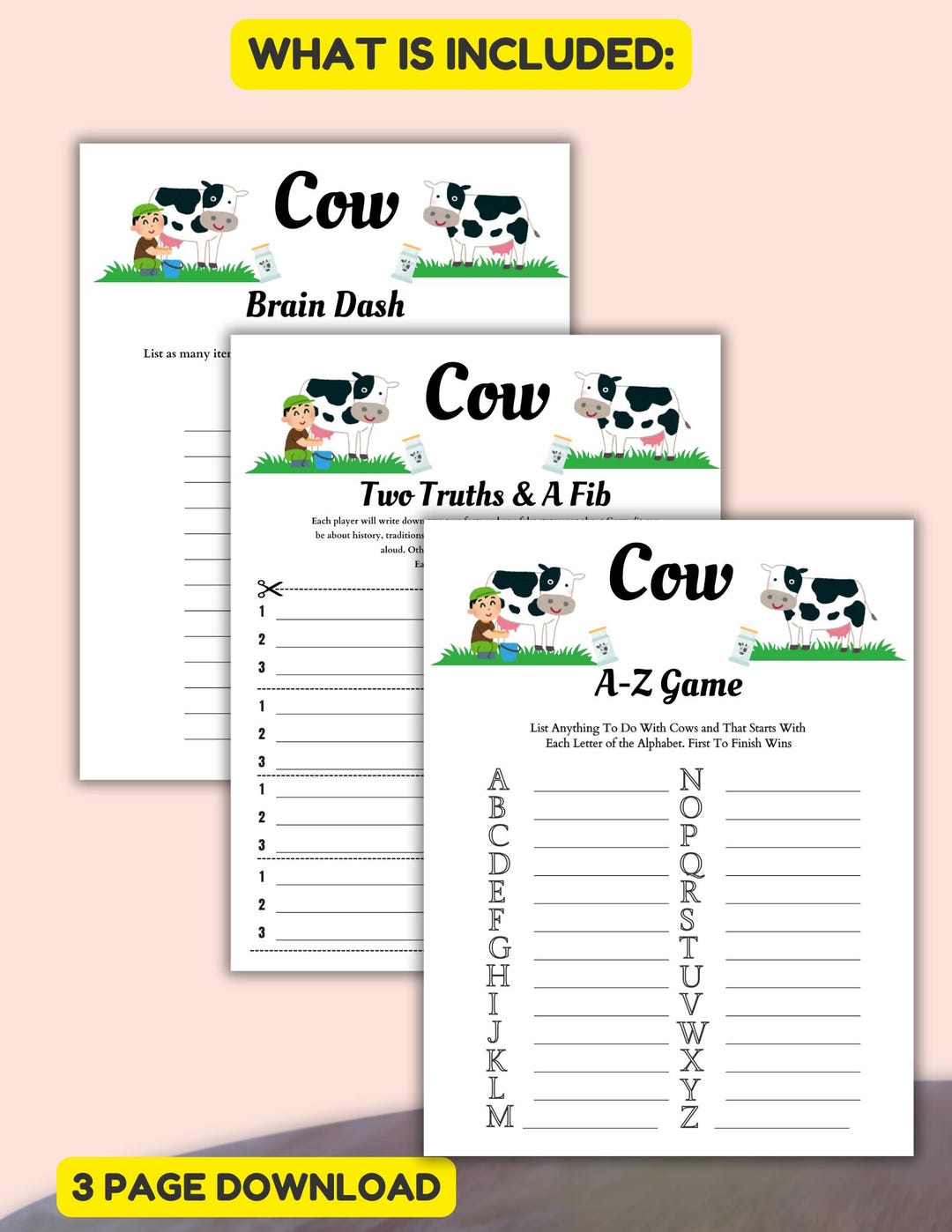 Cow Party Games Bundle,printable Farm Animal Games, Cow Theme Activity ...