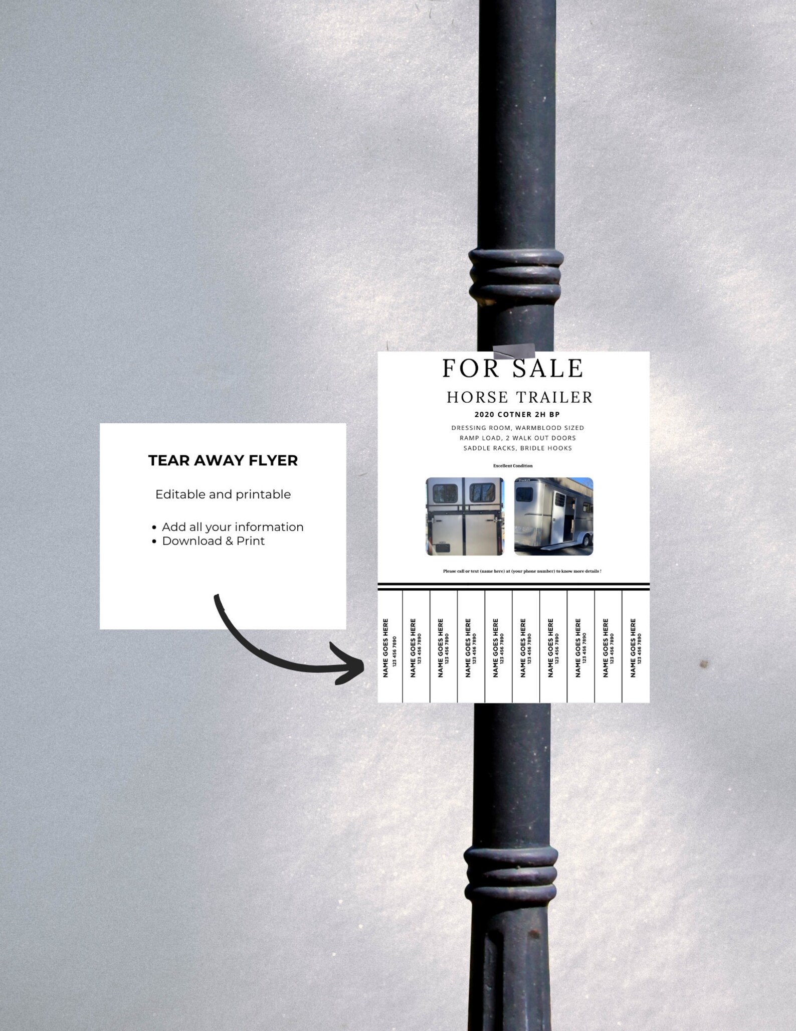 Horse Trailer for Sale Tear off Flyer Advertisement, Sale Poster, Pdf ...