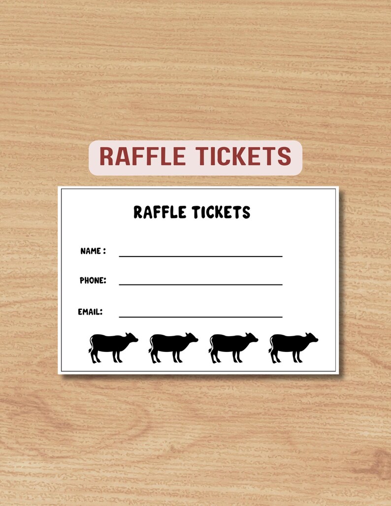 Printable Cow Themed Raffle Event and Fundraiser,raffles Tickets, 3 ...