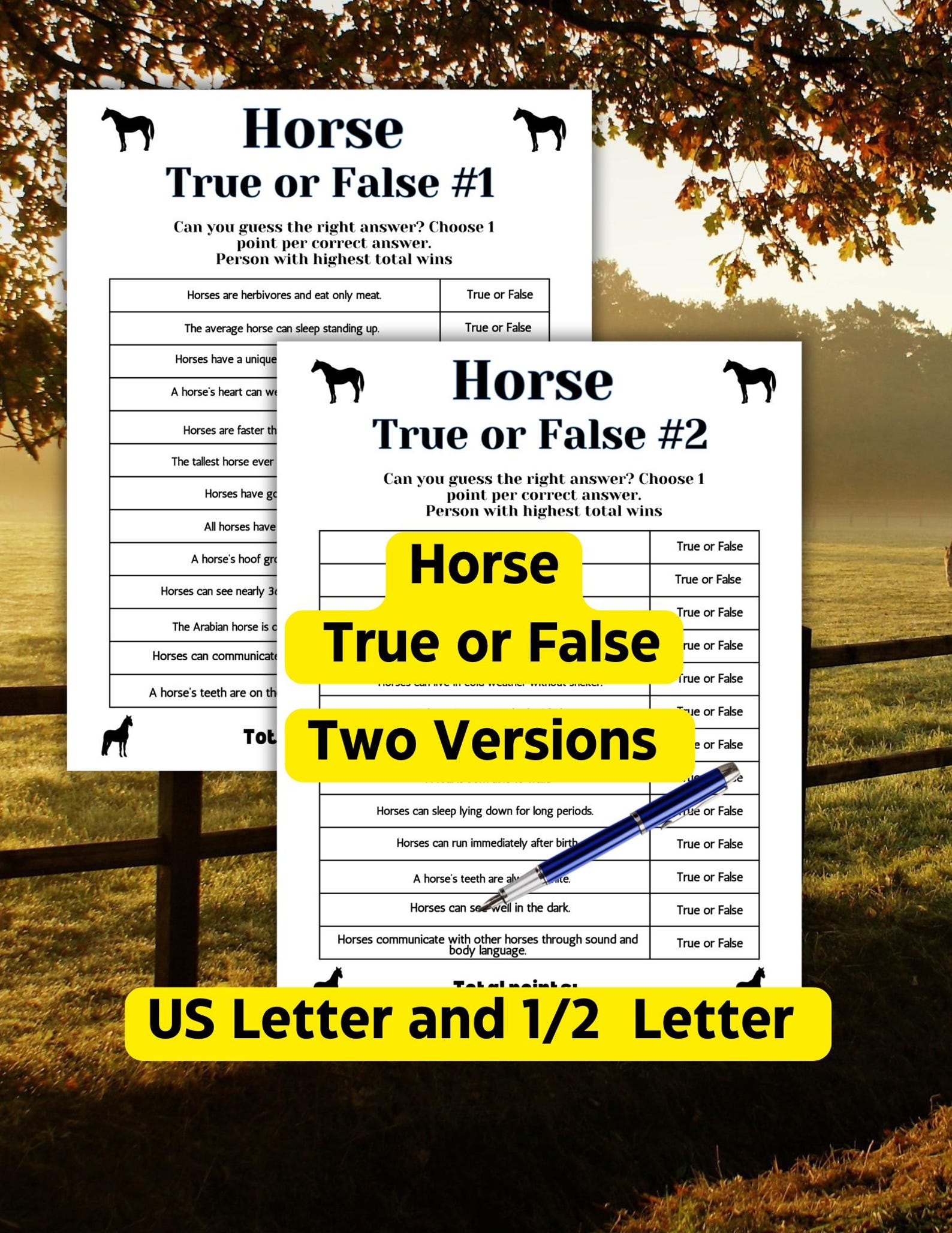 Horse Themed True or False Game, Horses Trivia Game, Kids and Adult ...