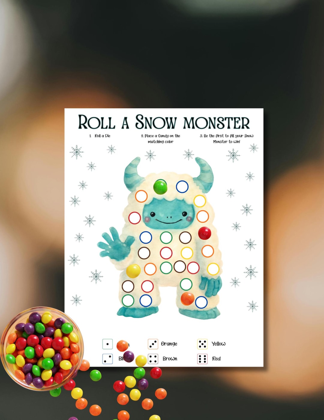 Roll a Snow Monster Candy Dice Game, Fun Winter Dice Activity for Kids ...