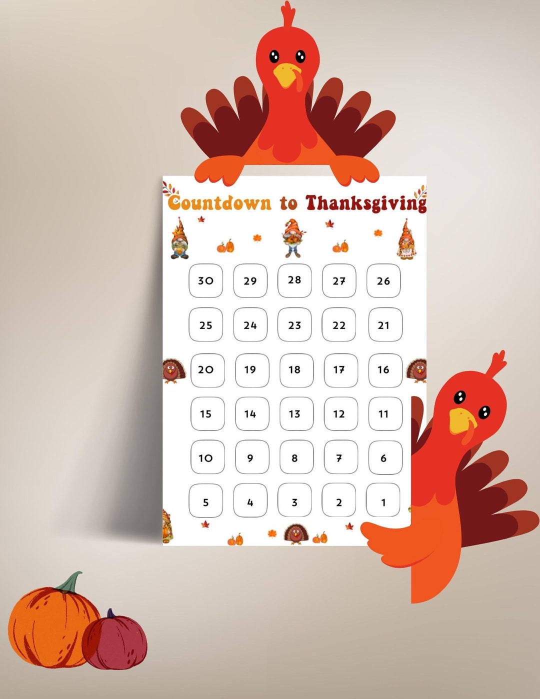 Thanksgiving Countdown Calendar Sheet, Thanksgiving Advent Calendar ...