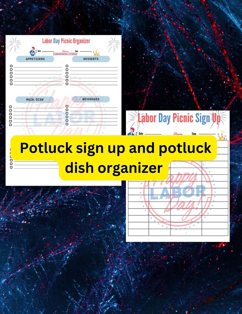 Labor Day Picnic Sign-up Sheet & Menu Organizer,printable Potluck Sheet ...