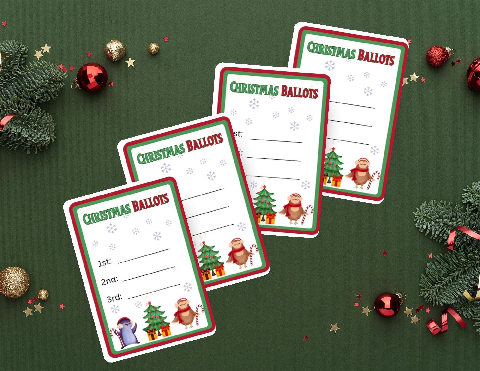 Christmas Voting Ballot Cards: Holiday Contest Printable, Christmas ...