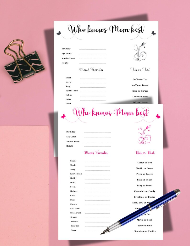 Who Knows Mom Best,mom's Favorite Things Survey,printable Mother's Day ...