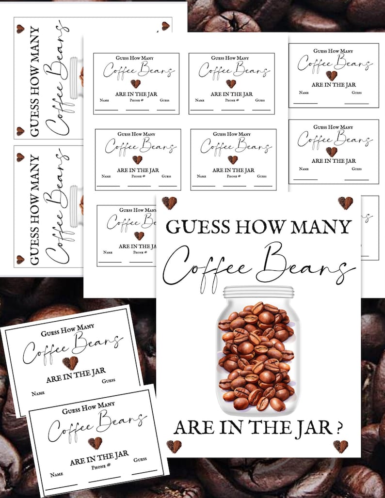 Guess How Many Coffee Beans Game,coffee Themed Raffle Game,printable ...