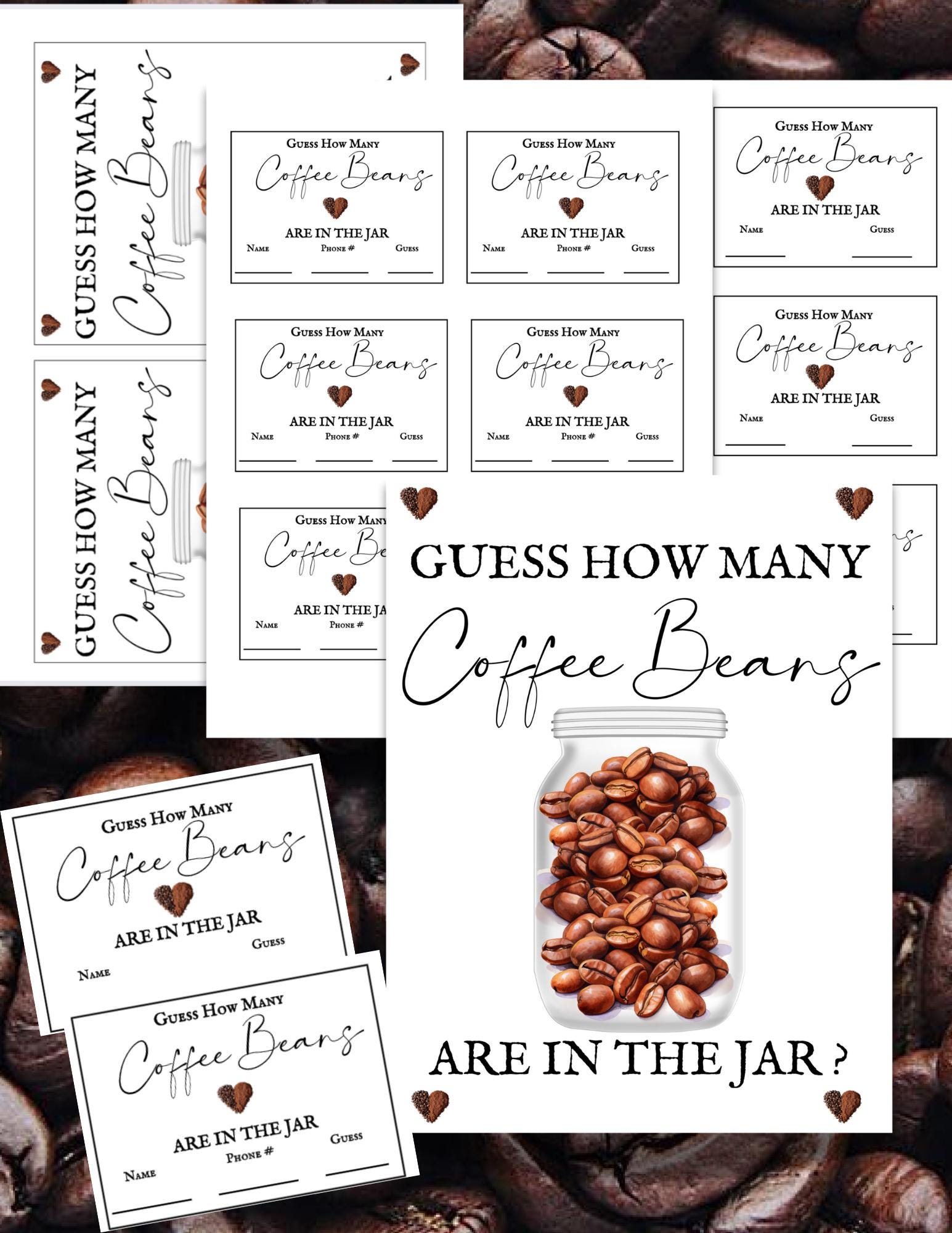 Guess How Many Coffee Beans Game,coffee Themed Raffle Game,printable ...