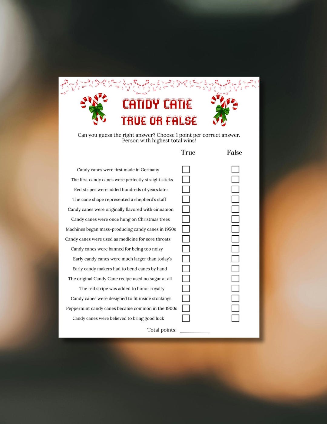 Candy Cane True or False Trivia Game, Christmas Party Quiz, Holiday ...