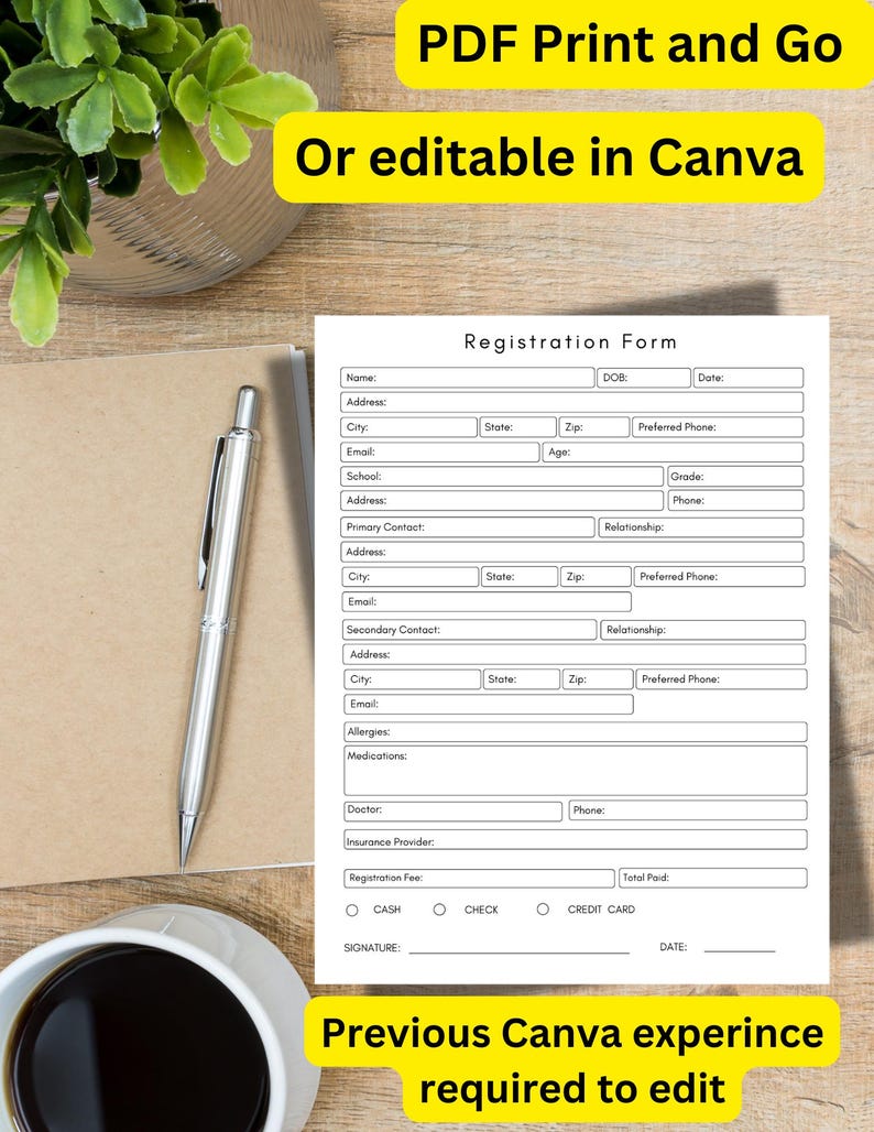 Printable Registration Form Template, Printable PDF Registration Form ...