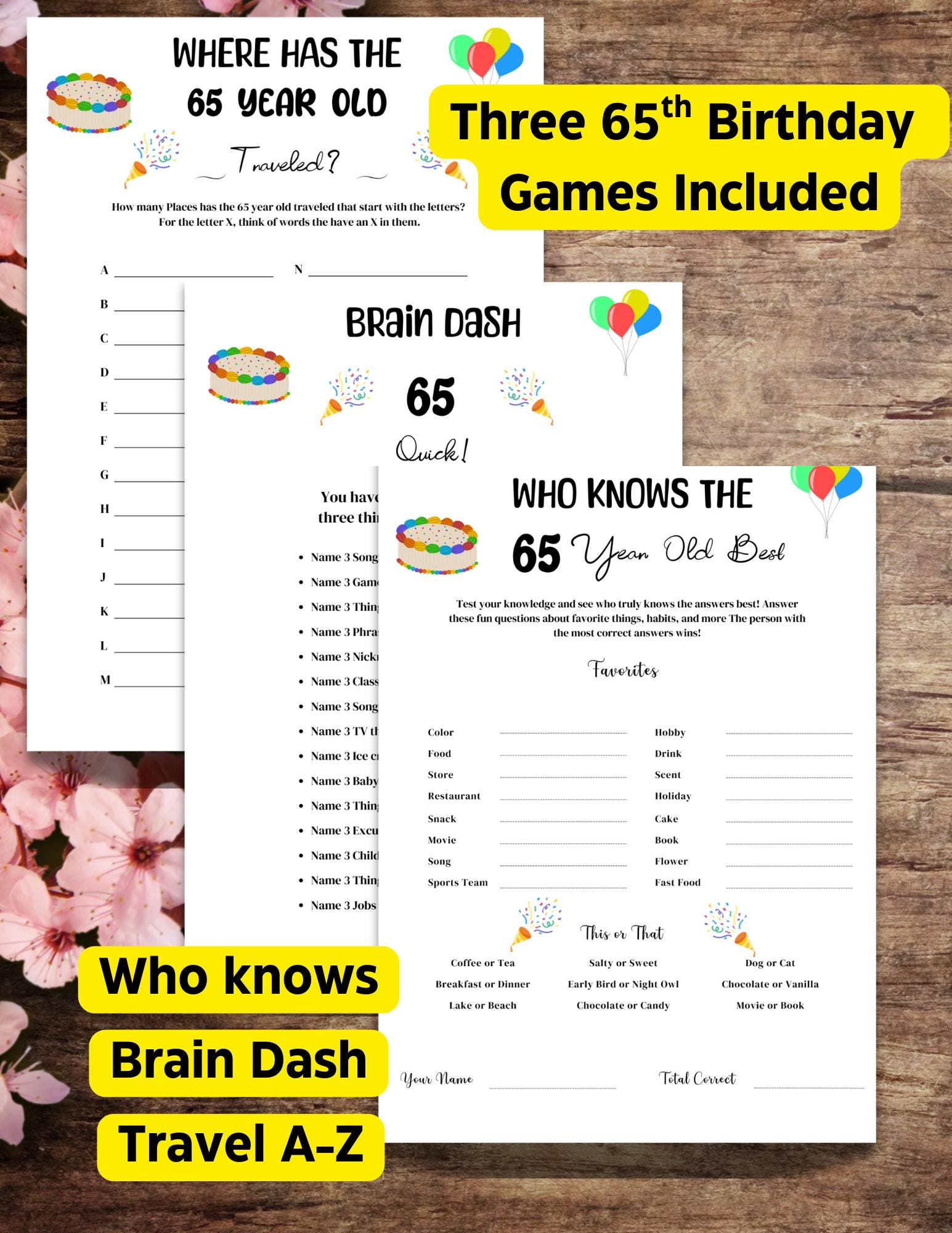Who Knows the 65 Year Old Best , 65th Birthday -3 Game Bundle, Born in ...