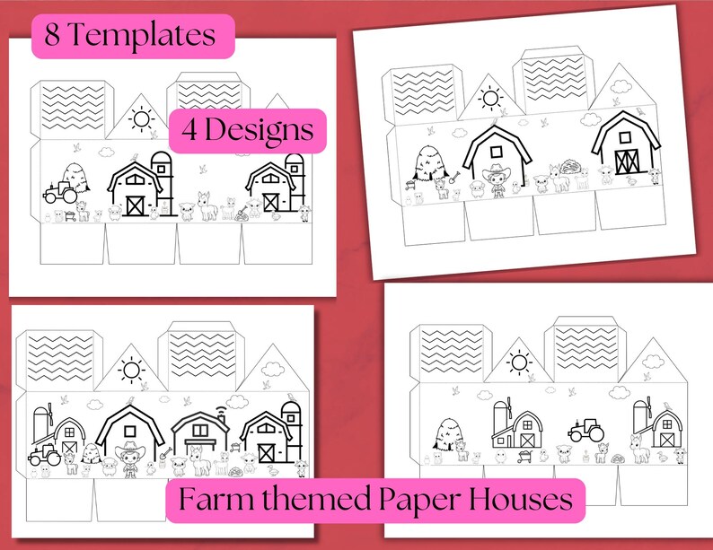 Farm Paper House Craft: Printable Barn Village for Kids (PDF), Barn ...