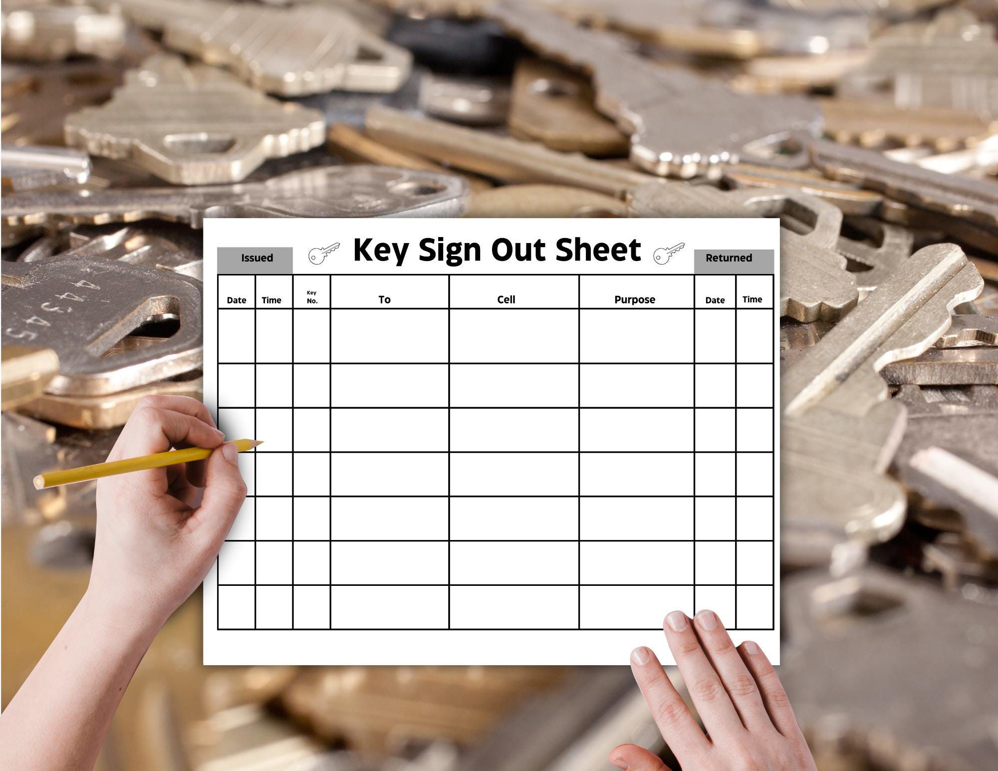 Printable Key Sign Out Sheet: Key Log Template (US Letter, A4, A5) (PDF ...