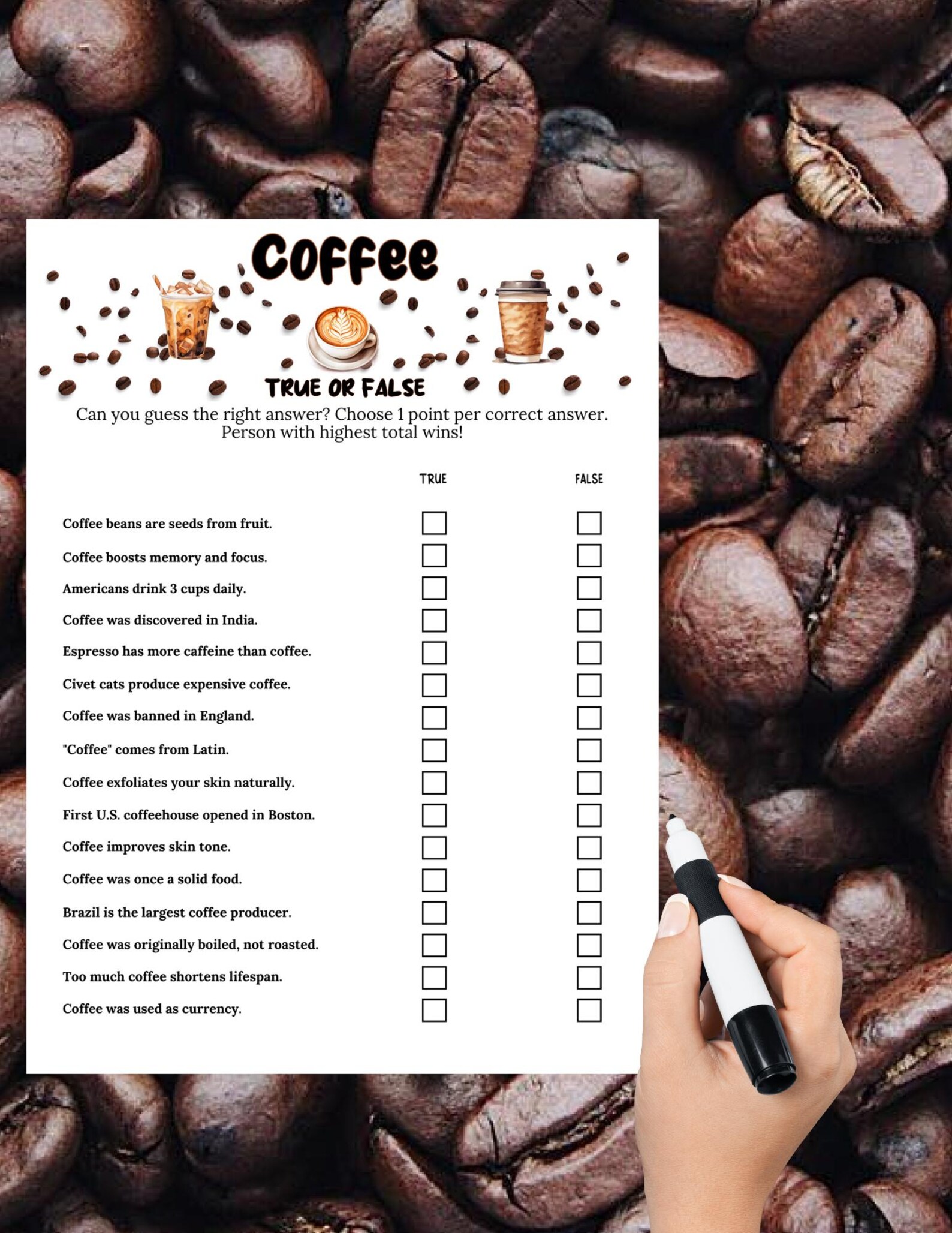 Coffee Trivia Game,true or False Party Game, Coffee Themed Game, Coffee ...