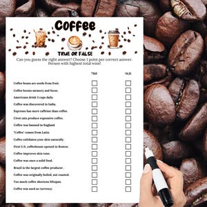 Coffee Trivia Game,true or False Party Game, Coffee Themed Game, Coffee ...
