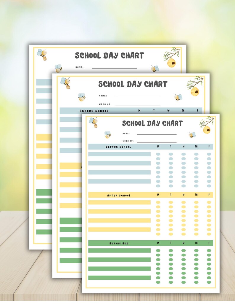 Kids School Day Routine Chart,printable Checklist,school Day Routine ...