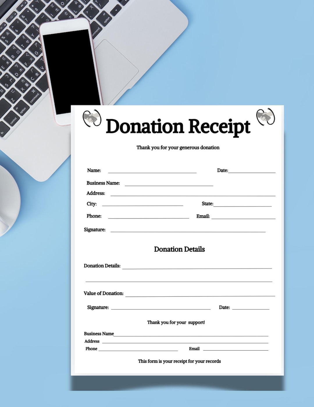 Donation Receipt Template, Editable Charity Form,donation Receipt ...