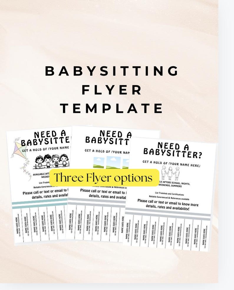 Editable Babysitter Flyer Template: Teen Babysitting Ad, Babysitting ...