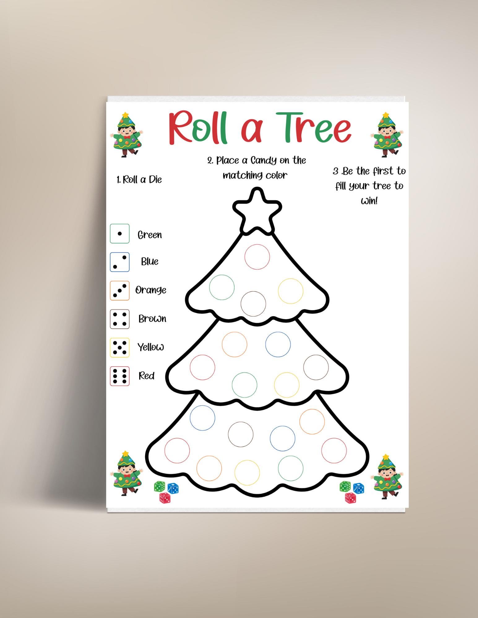 Christmas Roll a Tree Candy Dice Game,roll a Tree Candy Dice Game, Fun ...