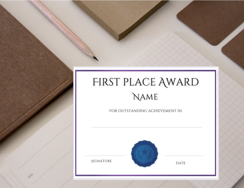 First Place Award Certificate - Etsy