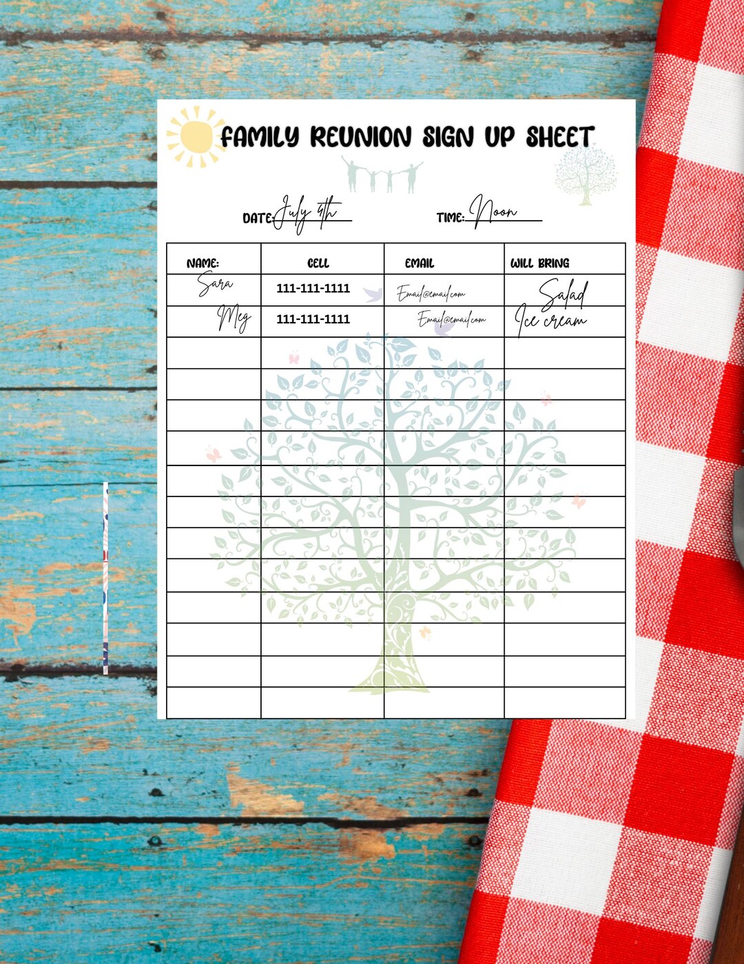 Family Reunion Potluck Sign-up Sheet & Food Organizer,printable Family ...