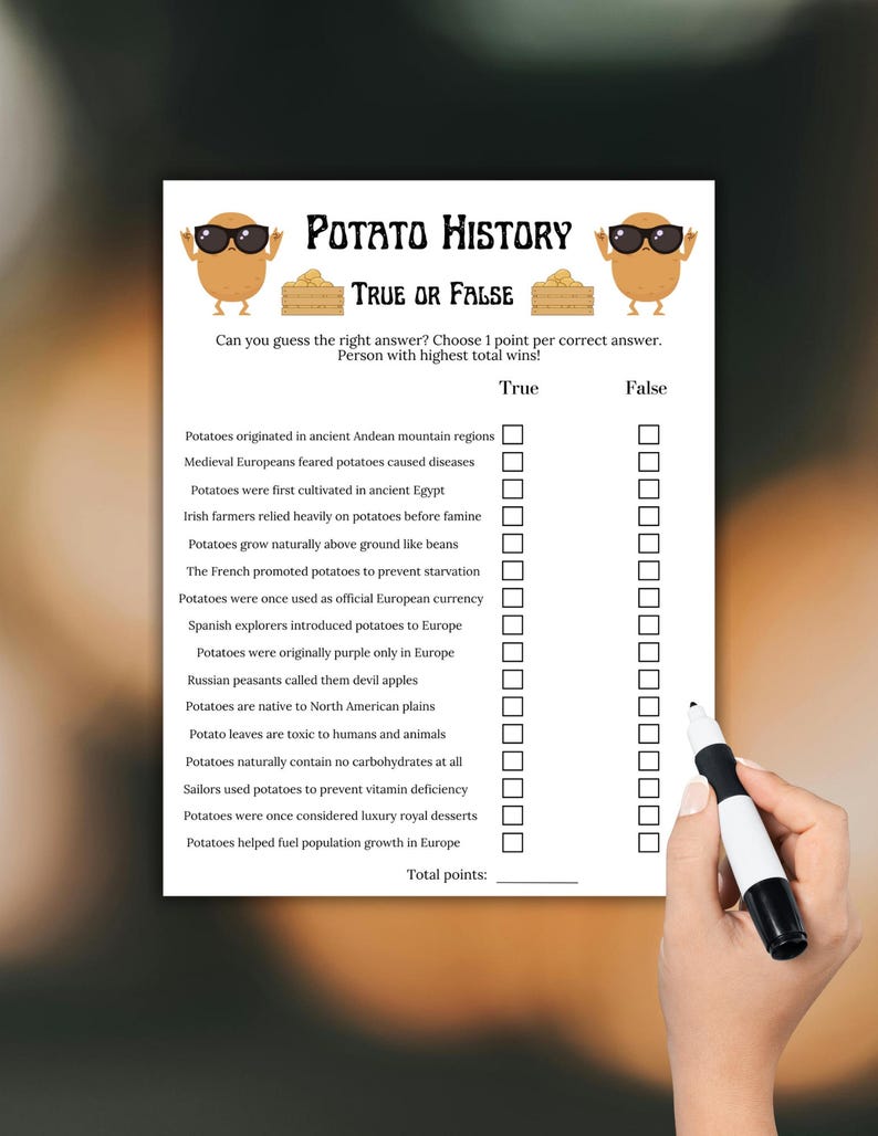 Potato True or False Trivia, Potato History Quiz, Potato Day, Office ...