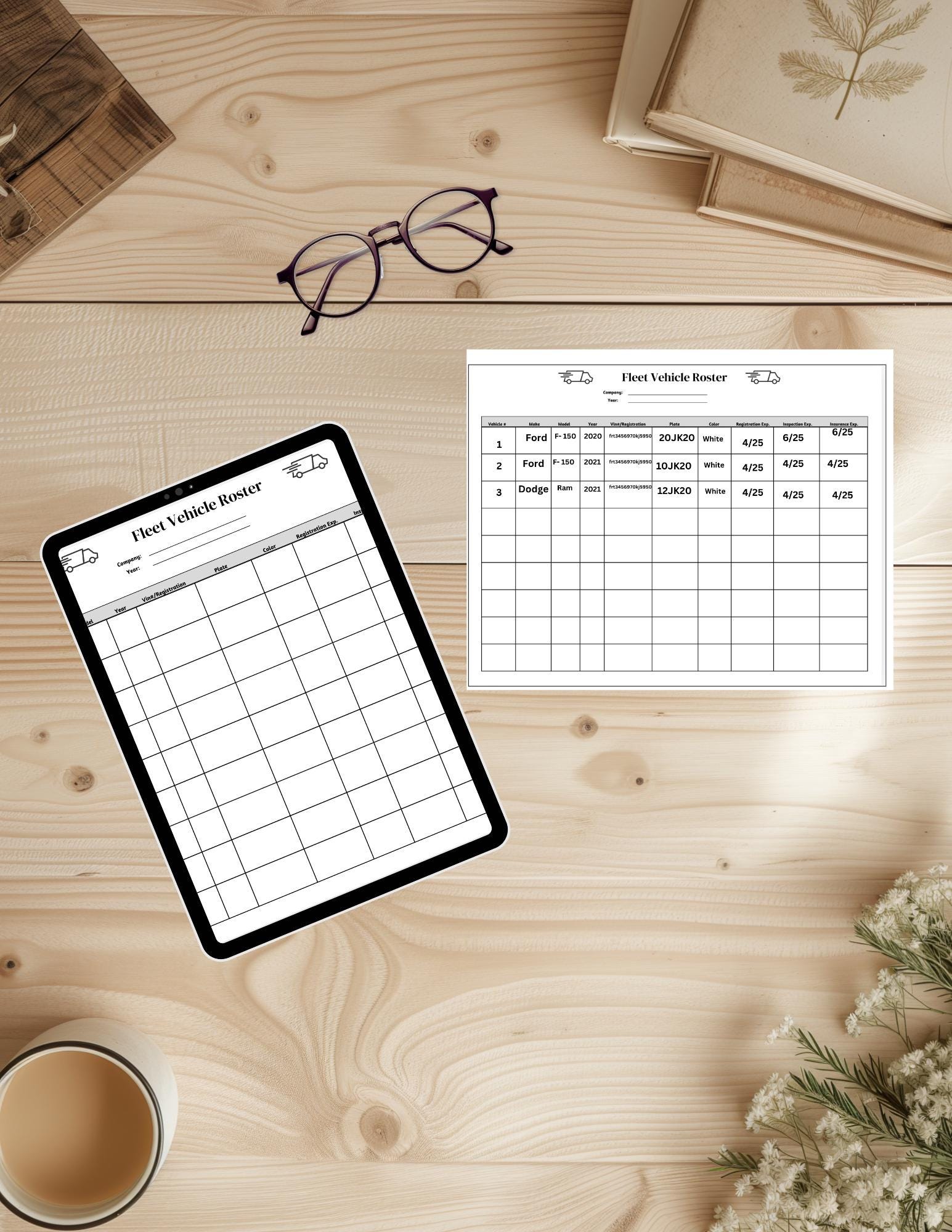 Printable Fleet Vehicle Roster, Company Truck Tracker, Fleet Management ...