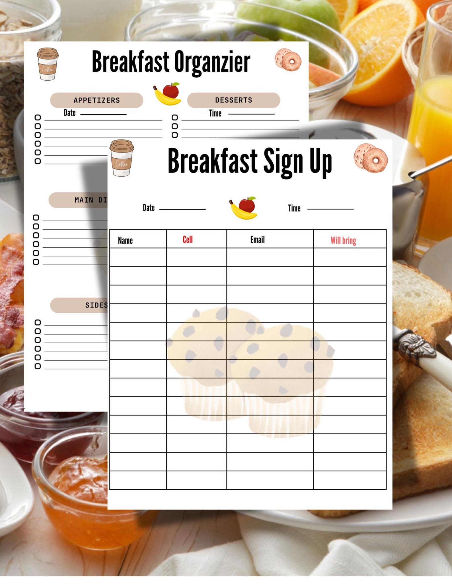Breakfast Potluck Sign-up Sheet,printable Office Party Organizer ...