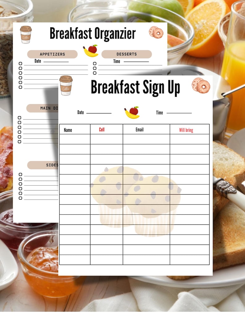 Breakfast Potluck Sign-up Sheet,printable Office Party Organizer ...