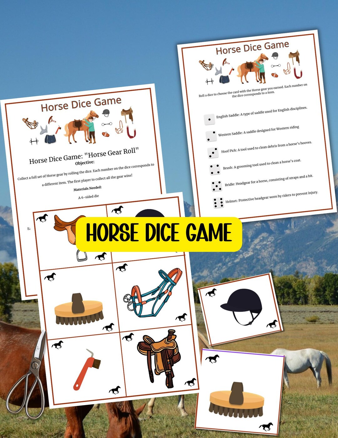 Printable Horse Dice Game,fun Horse-themed Game for Kids, Farm Animal ...