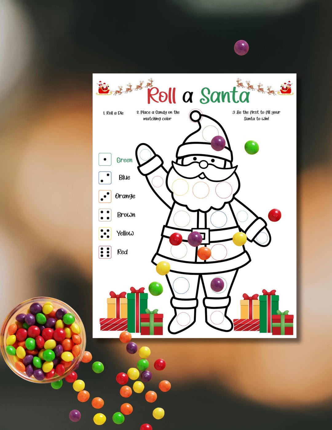 Christmas Roll a Santa Candy Dice Game,fun Holiday Dice Activity for ...