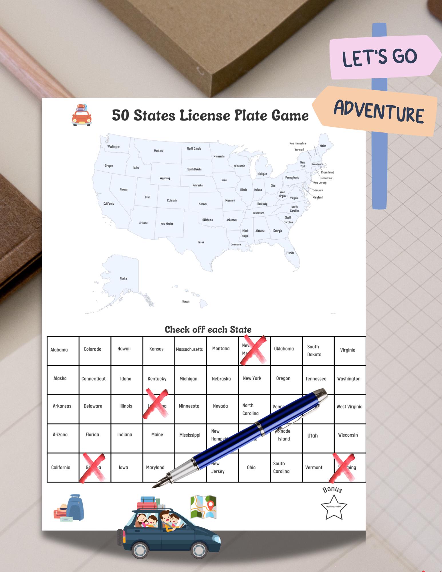 Road Trip License Plate Game, Cross Country Kids Activity, 50 State ...