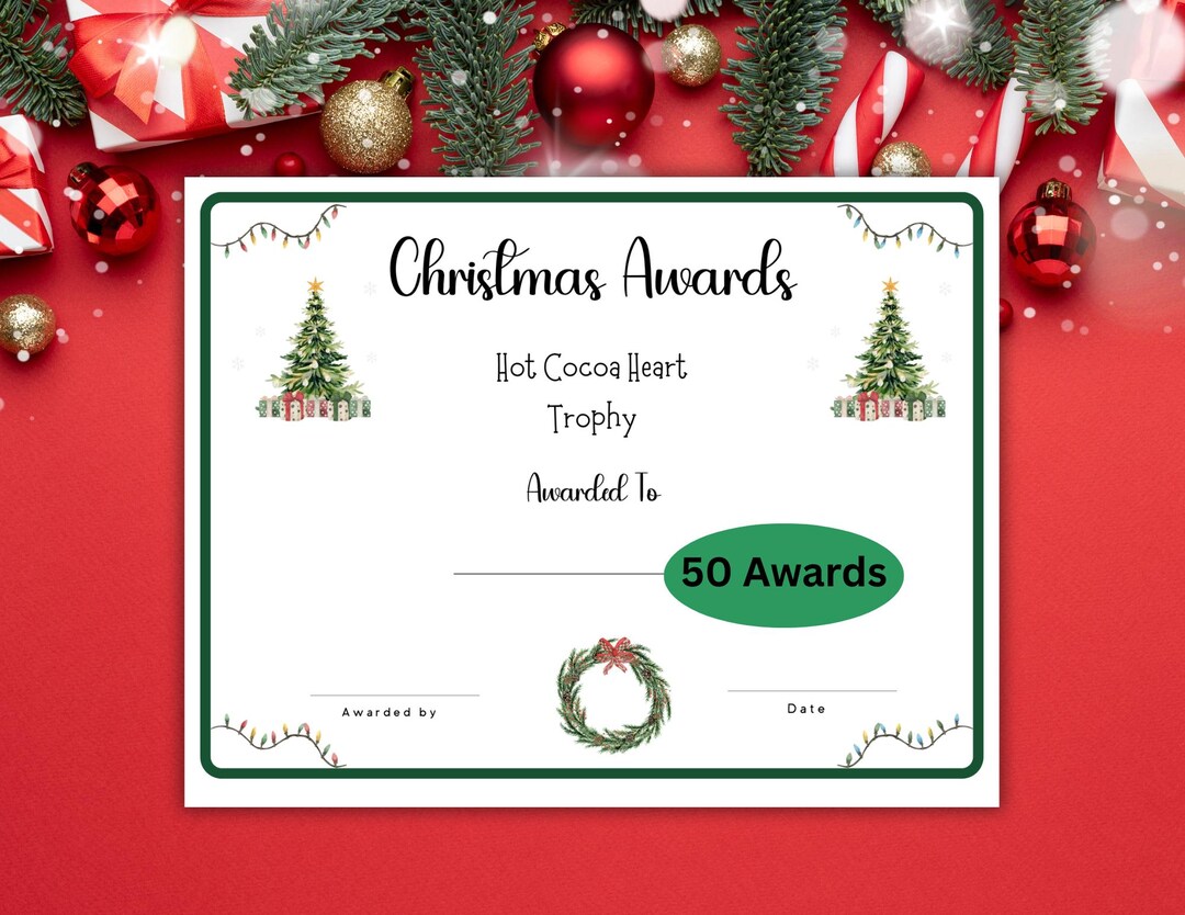 Printable Christmas Family Awards, Holiday Celebration Trophy, Festive ...