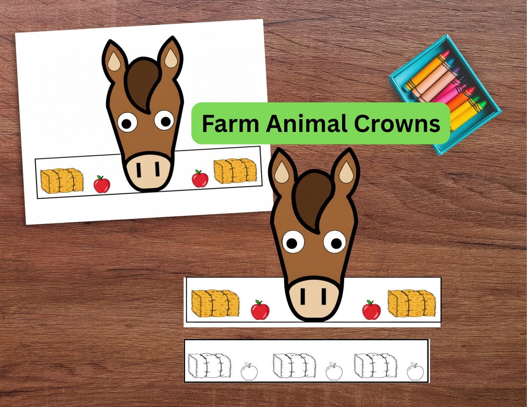 Farm Animal Paper Crown: Kids Coloring Craft Activity (PDF Download ...
