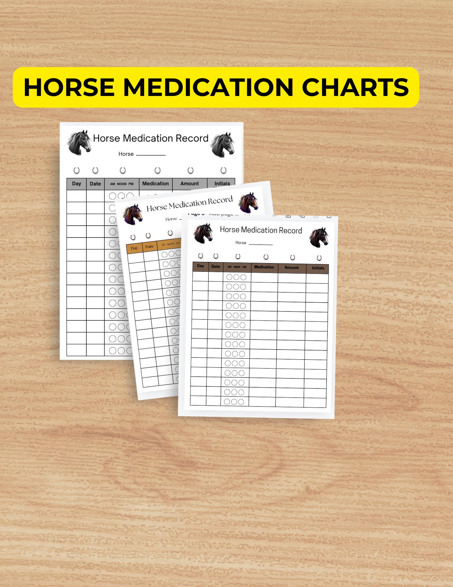 Horse Medication Record Chart,printable Pill Log,equine Health Tracker ...