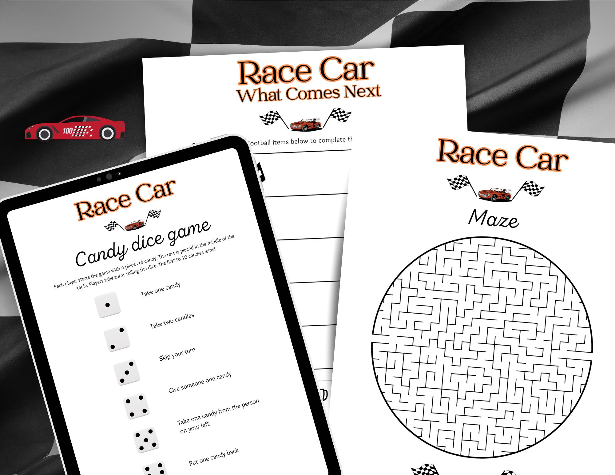 Kids Race Car Party Games,printable Birthday Activities, Racing Theme ...