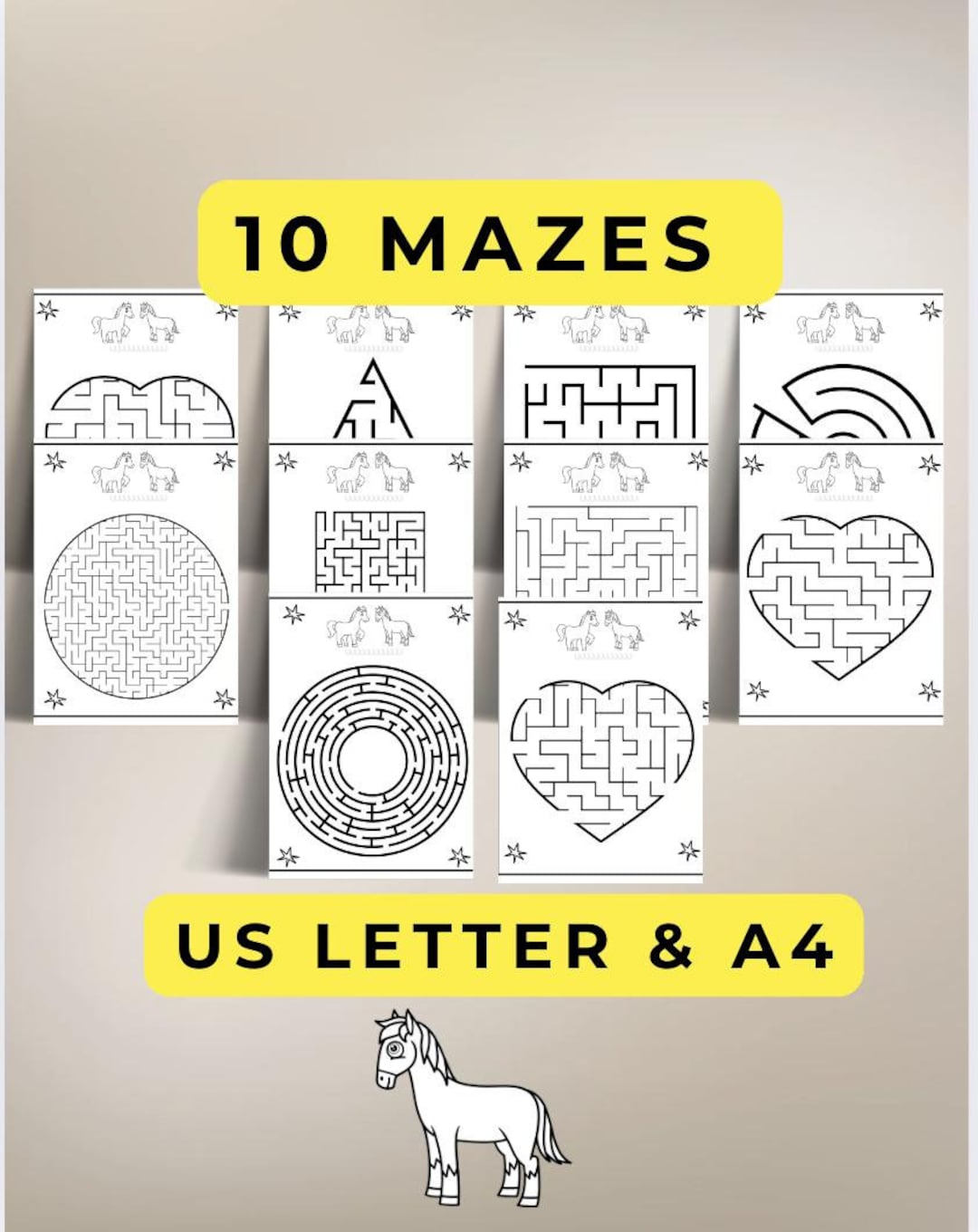 Horse Maze Activity Bundle: Printable Pony Mazes for Kids (PDF Download ...