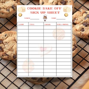 Cookie Bake off Sign-up Sheet,printable Contest Form, Printable Cookie ...