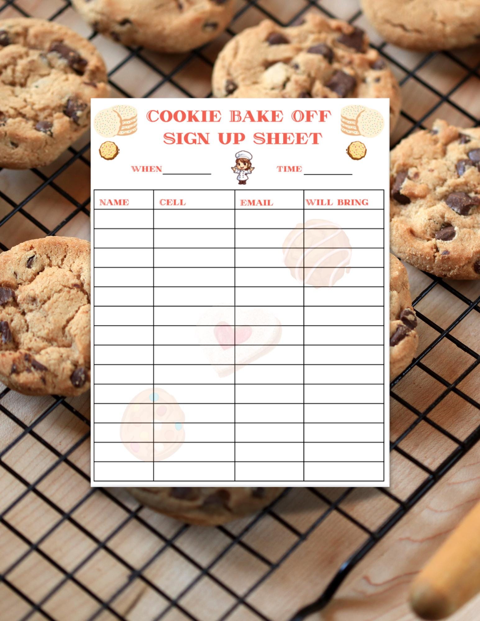 Cookie Bake off Sign-up Sheet,printable Contest Form, Printable Cookie ...