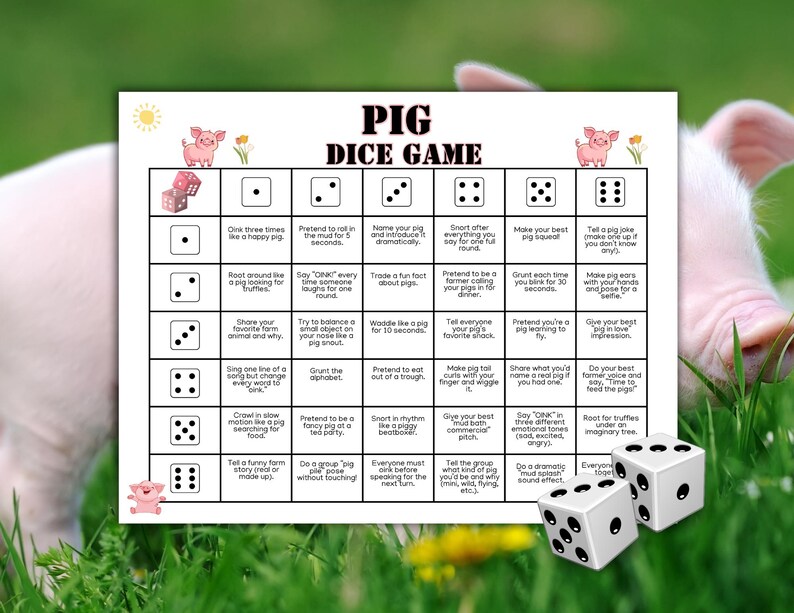 Pig Dice Game, Pig Themed Party Game,funny Farm Party Game, Barnyard ...