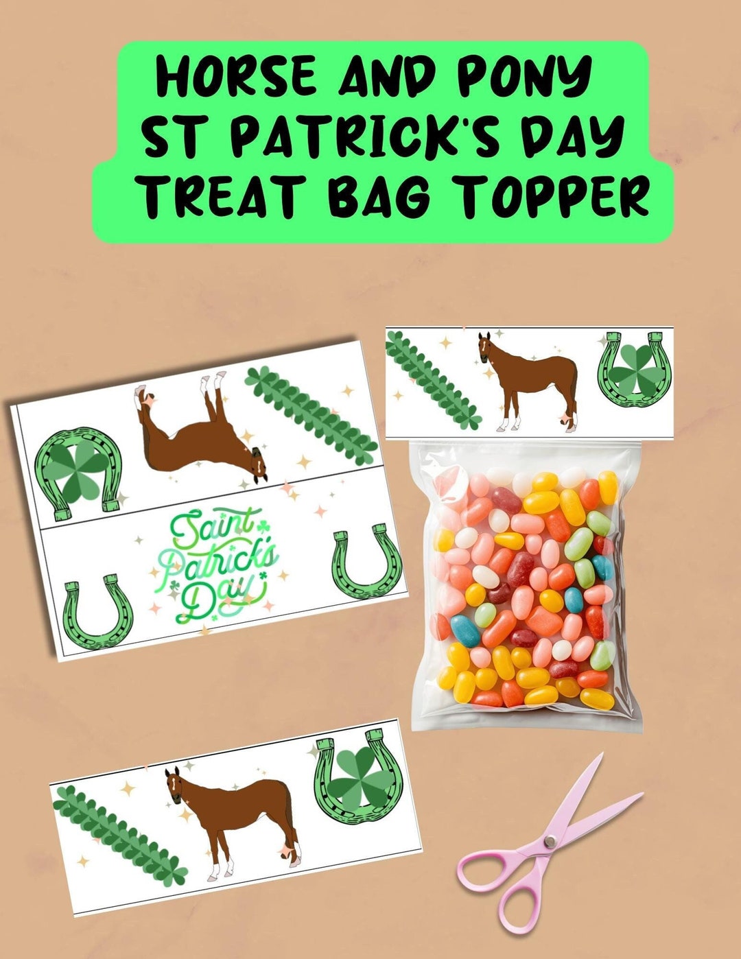 St Patricks Day Treat Bag Topper, St Patrick's Day Horse Themed ...