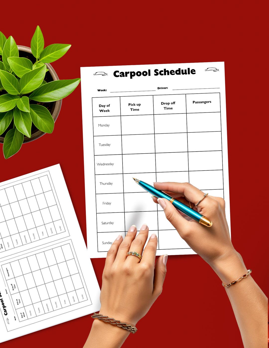 Printable Weekly Carpool Schedule,carpool Schedule for School/work Pick up Schedule, Drop off ...