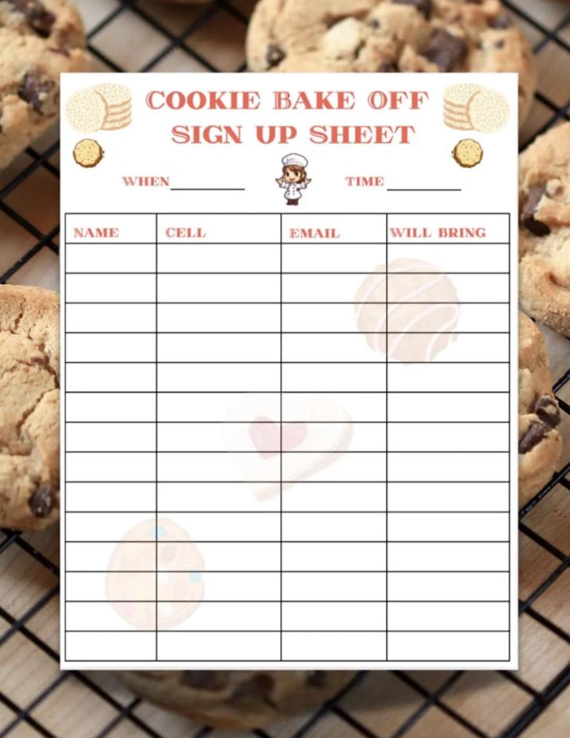 Cookie Bake off Sign-up Sheet,printable Contest Form, Printable Cookie ...